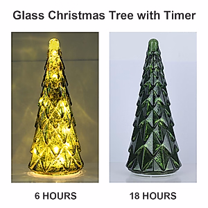 Christmas Decorations Indoor, YEAHOME Set of 3 Pre-lit Green Glass Christmas Tree for Home Decor, Christmas Table Decorations Lighted Xmas Tree with Timer for Living Room Mantel Tabletop Party