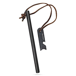 überleben Ferro Rod Fire Starter for Survival w/Multi-Tool Fire Striker, Lanyard - 8" Long, 1/2" Thick Fire Steel, 20,000 Strikes - Waterproof Flint and Steel - Camping Fire Starter Rod
