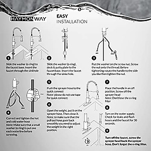 Haymonway Black Kitchen Faucet - Stainless Steel Kitchen Faucets with Pull Down Sprayer - 2 Functions & 360 Degree Kitchen Sink Faucet - Faucet for Kitchen Sink - 1 or 3 Hole Dual Function