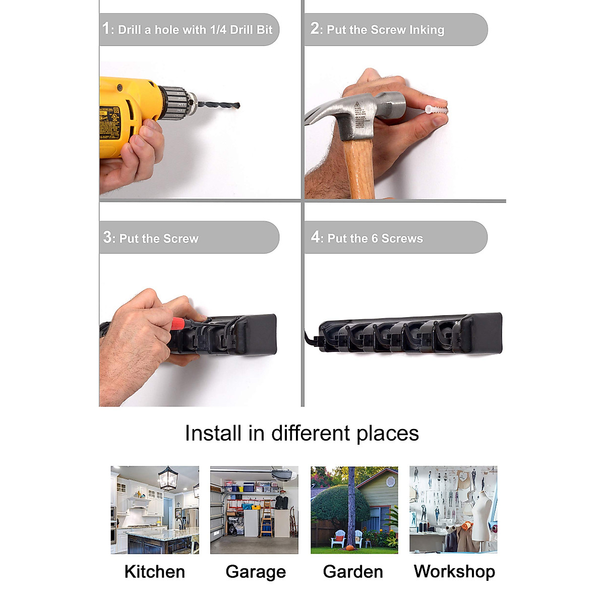 BonyandPo Broom and Mop Holder Wall Mounted - Heavy Duty Broom Holder Organizer with 2 Hooks and Screwdriver - Ideal for Cleaning Supplies Storage In Broom Closet or Over the Door (Black)