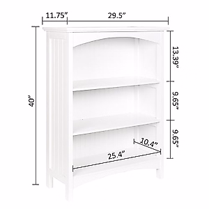 eHemco 3 Tier Bookcase with 2 Arched Supports, 40 Inches, Gray