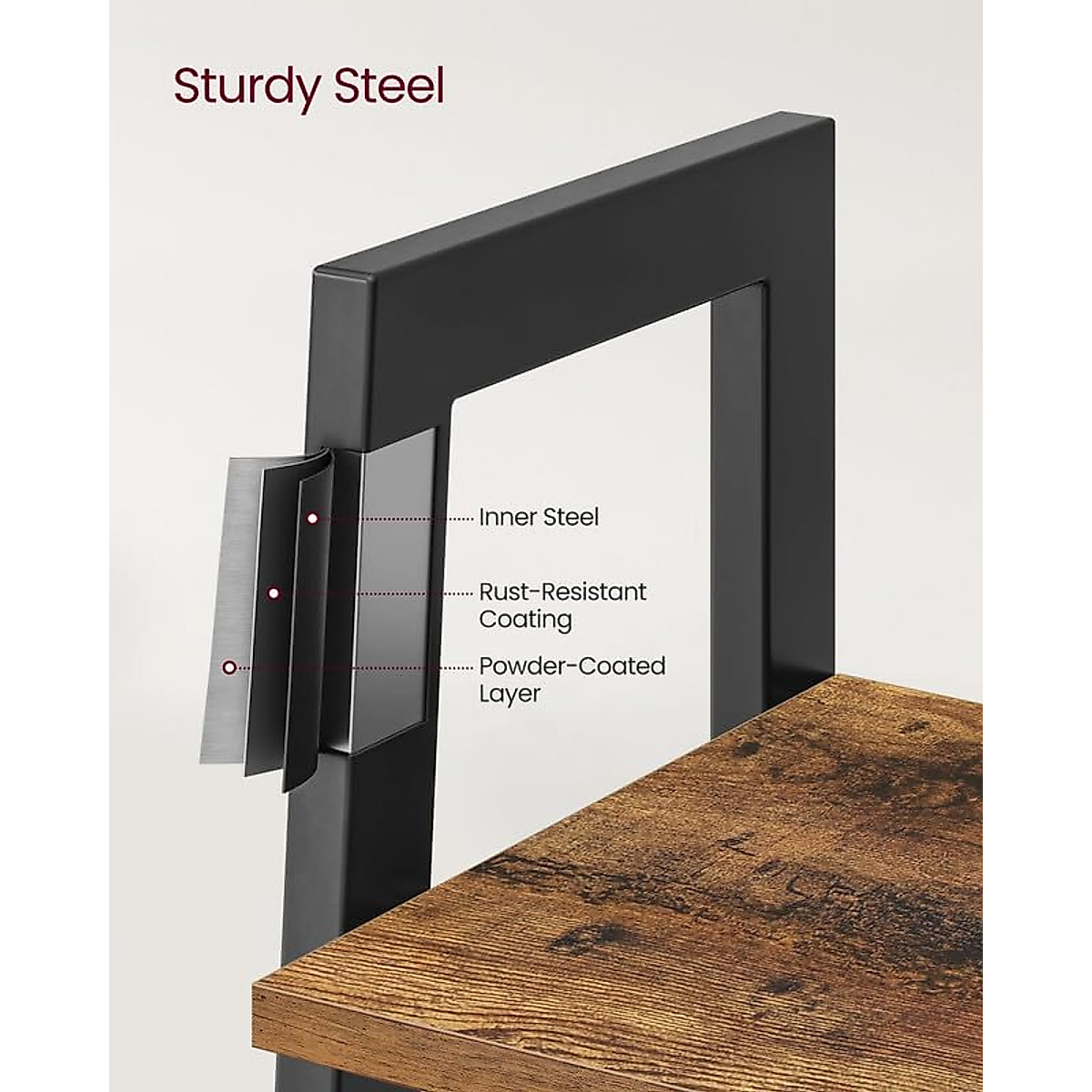 VASAGLE Ladder Shelf, 4-Tier Bookshelf, Storage Rack, Bookcase with Steel Frame, for Living Room, Home Office, Kitchen, Bedroom, Industrial Style, Rustic Brown and Black ULLS144B01