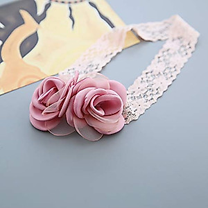 Kercisbeauty Baby Girls Pink Bows Headband Lace Flower Headwear for Toddler Babies Elastic Adjustable Head piece Wreath Halloween Holiday Sunday Headband