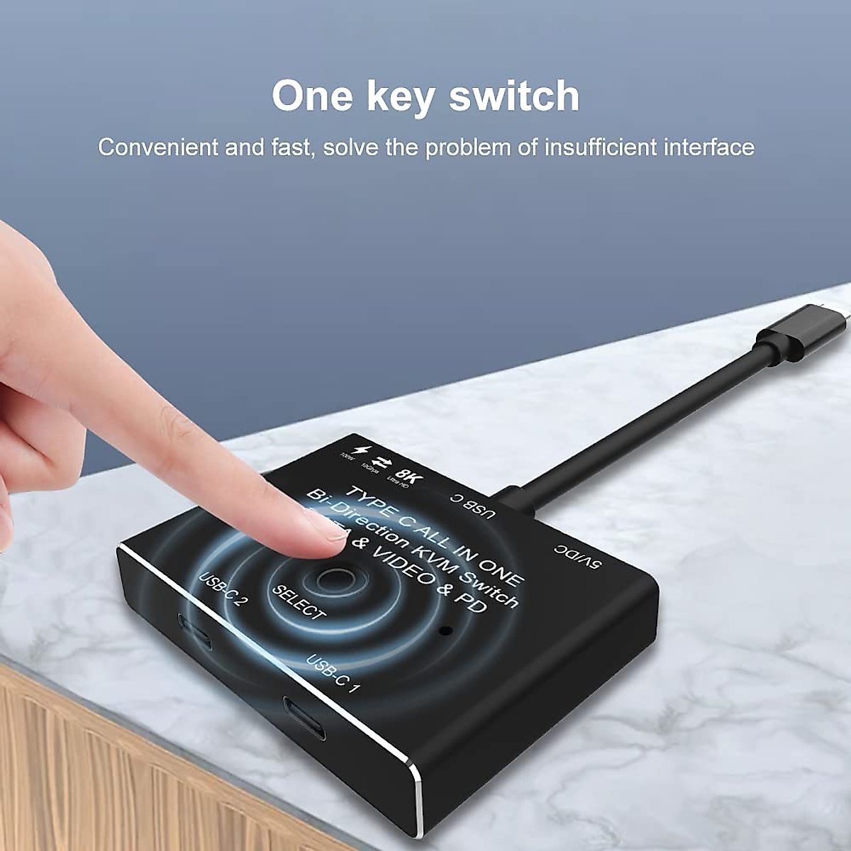 ConnBull USB-C Switch 2 in 1 Output Upgrade Version Supports 4K@120Hz 8K@30Hz Video / 10Gbps Data Transfer Compatible with Thunderbolt Device, Black