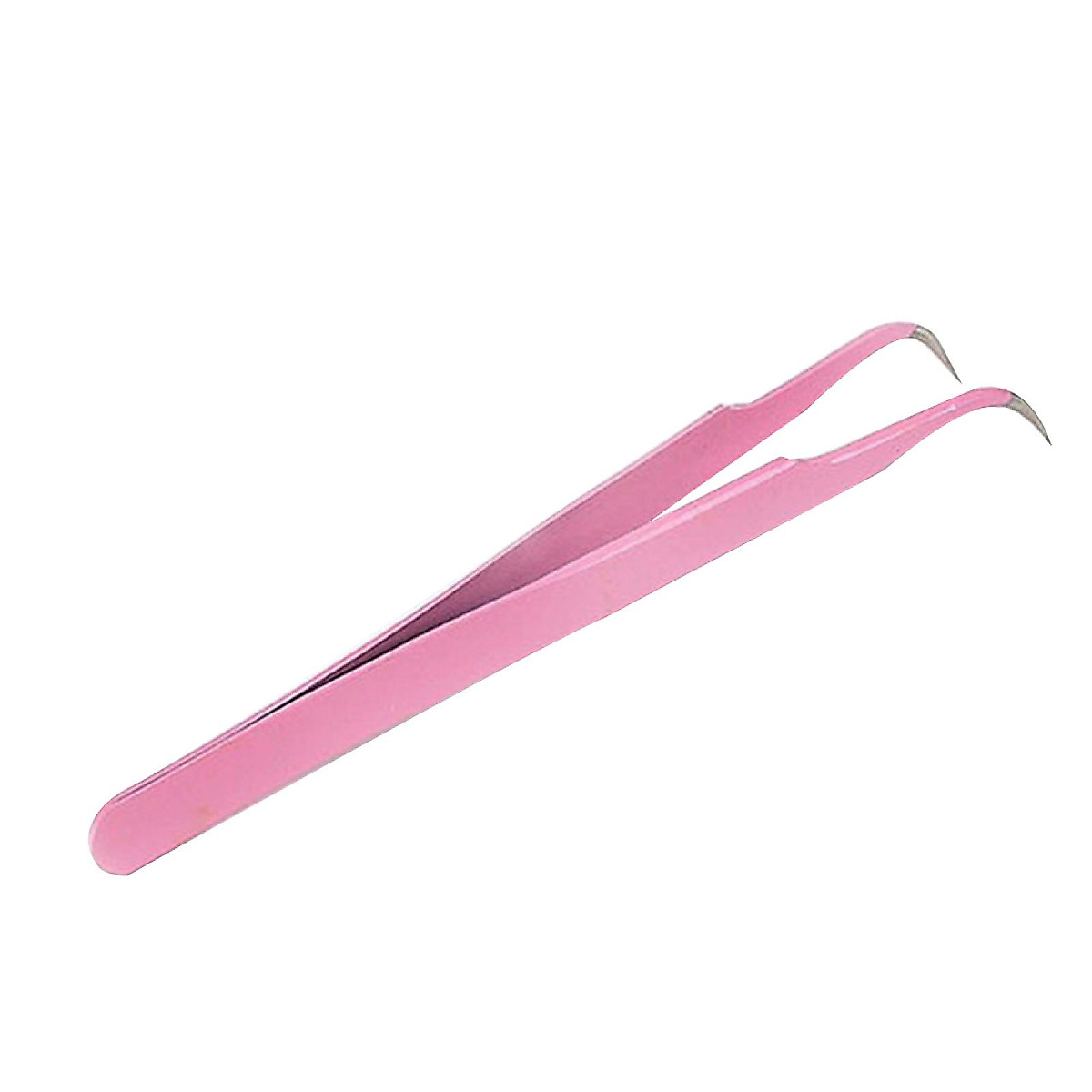 Gaweb Tweezers, Stainless Steel False Eyelashes Home Tool Bend Straight Lashes Applicator Clip - Pink Bend