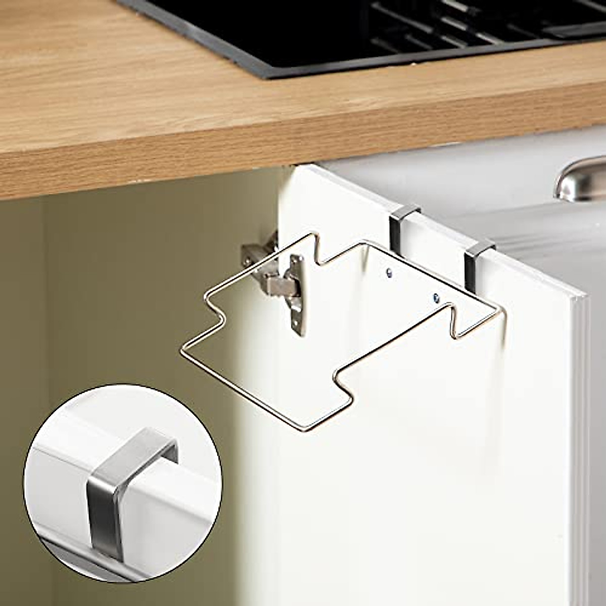 Hotop 3 Pieces Over The Cabinet Plastic Bag Holder Hanging Trash Bag Holder Made of Metal Garbage Bag Hanging Rack Rubbish Bag Holder for Kitchen Practical Sturdy Under Counter Over Door Silver