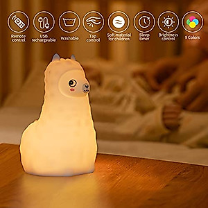 Alpaca Night Light for Kids Desk Lamp, LED Toddler Light Up Bed Room Bedside Dimmable Nursery Night Lamp for Breastfeeding, Rechargeable Baby Light Soft Eye Caring for Teen Girl Boy Baby Shower Gifts