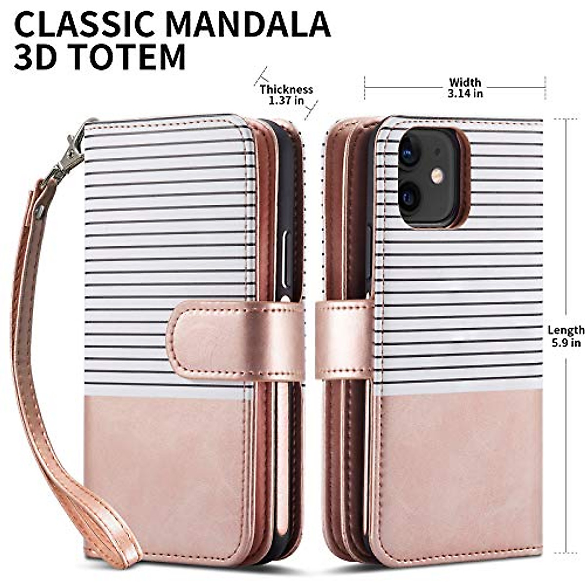 CASEOWL Wallet Case Compatible for iPhone 12/12 Pro, Magnetic Detachable 2 in 1 Folio Leather Wallet Case with 9 Card Slots,Hand Strap,Compatible for iPhone 12/12 Pro 6.1 inch 2020 (White&Rose Gold)