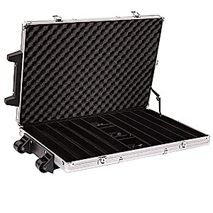 Coin Inlay Poker Chip Set Aluminum Carry Case - Casino 15-Gram Quality Poker Chips with Silver Metal Inserts, Dice, Playing Cards - Heavy-Duty Protection - Locking Portable Case (1000 ct. Rolling)