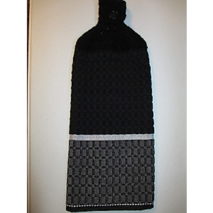 Crocheted FULL Towel Shades of Black Kitchen Towel with Black Yarn