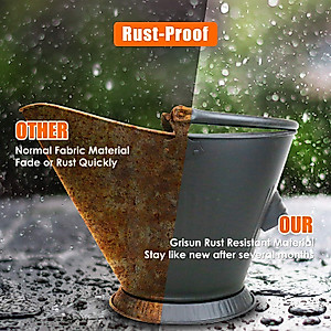 Grisun Fireplace Ash Bucket with Shovel and Hand Broom, Coal Bucket, Metal Bucket, Pellet Bucket, and Wood Pellet Container for Charcoal Wood, Fire Pits, Burning Stoves, Indoor, and Outdoor