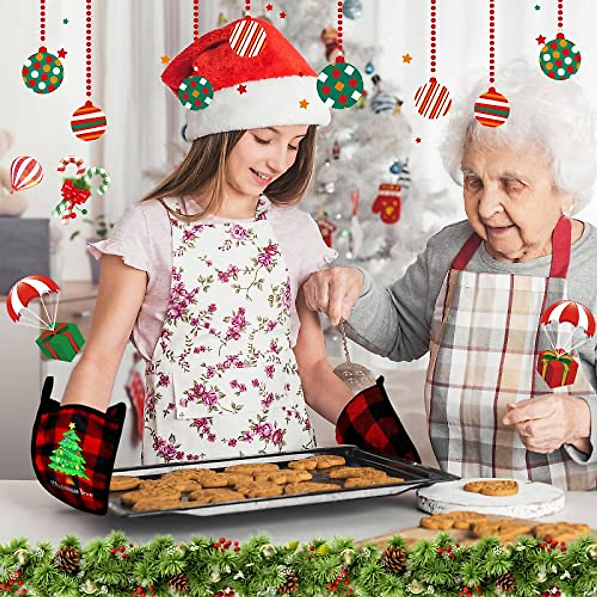 6 Pcs Red and Black Buffalo Plaid Pot Holders Heat Resistant Christmas Potholders with Pocket Reusable Oven Mitts Christmas Hot Pads for Kitchen Decoration Cooking Baking BBQ (Snowman)