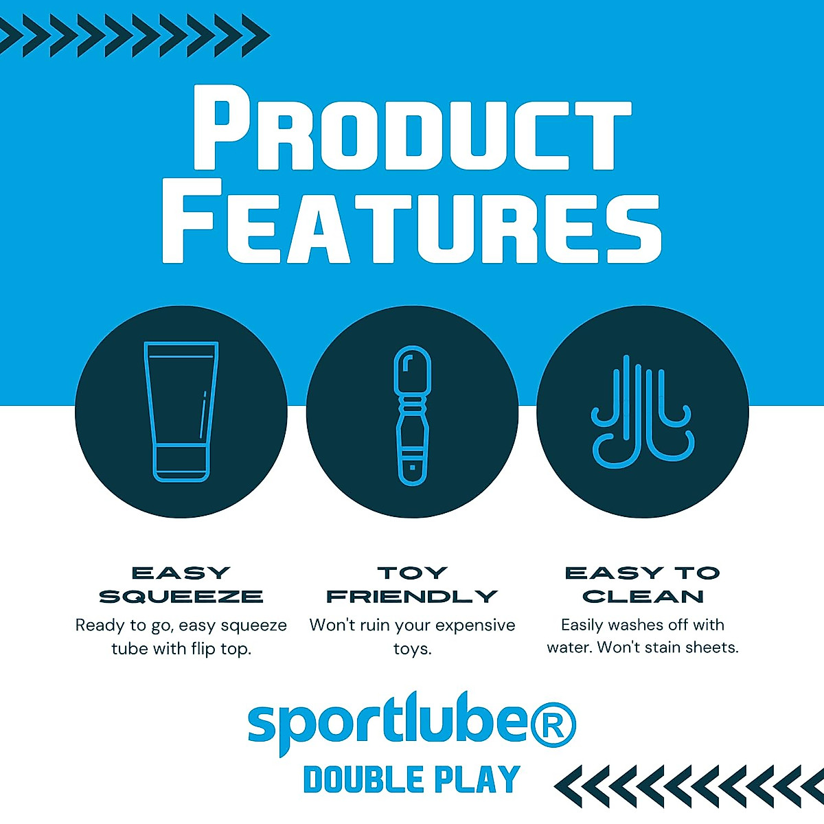 Sportlube Double Play Premium Water-Based Personal Lubricant 8oz Tube - Intimate Sex Lube for Men, Women, & Couples - Natural Feel, Silky Smooth, Non-Staining