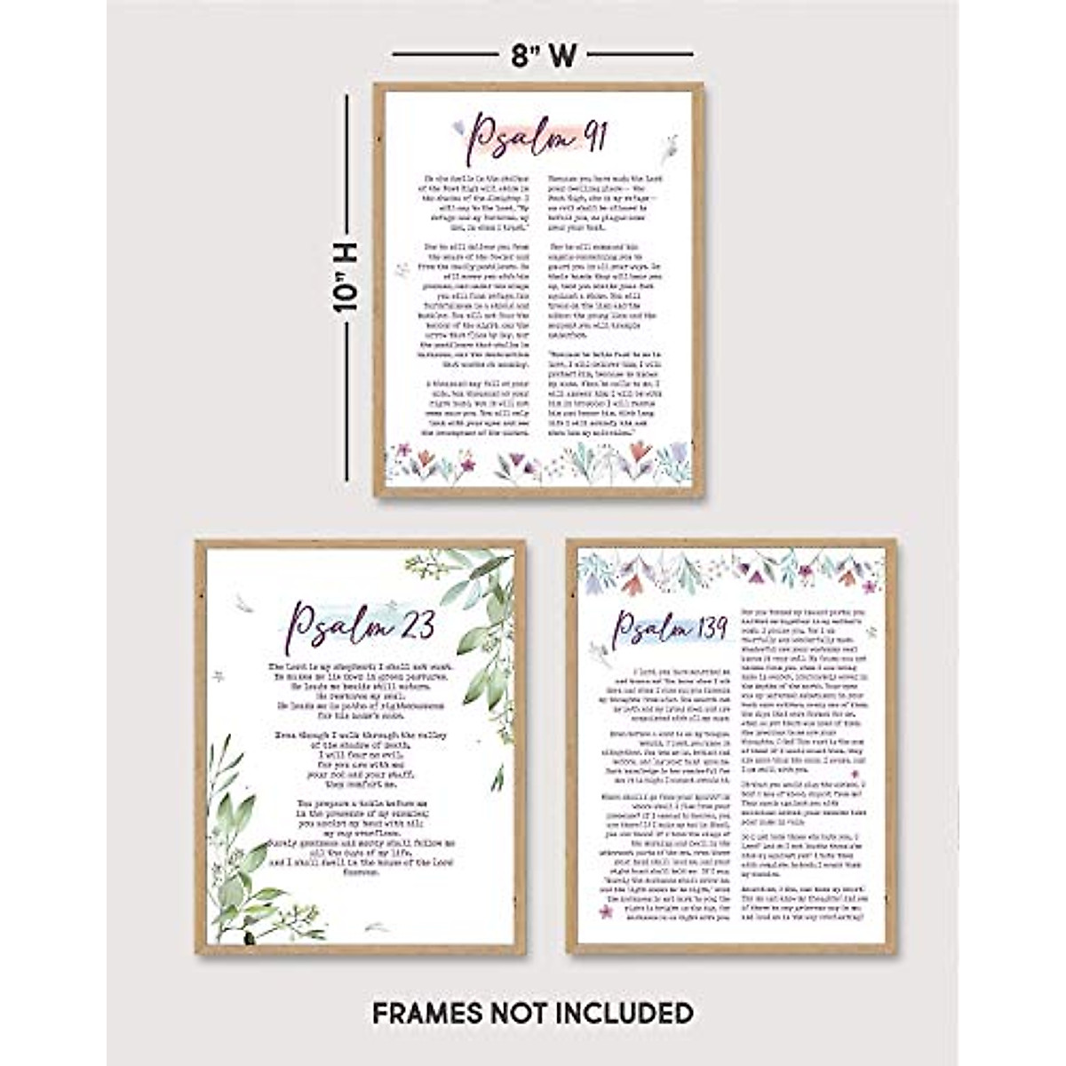 Psalm 23, Psalm 91, Psalm139 Wall Art Prints - Set of 3 Posters - ESV Bible Page Verse Wall Decor - 8x10 - Unframed