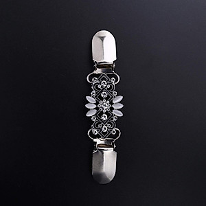 Guoshang Women Vintage Silver Floral Cardigan Clip Pin Hollow-Out Crystal Flower Brooch Safety Pin Shawls Cloak Accessories