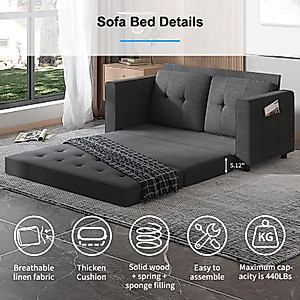 PUREMIND Floor Sleeper Sofa Bed, Upholstery 2-in-1 Pull Out Couch Bed, Loveseat Folding Futon Sofa Bed with Cushion, Convertible Floor Gaming Couch Bed for Living Room, Apartment, Office