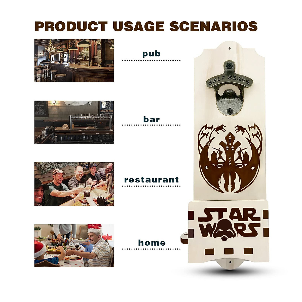 Bottle Openers Abrebotellas Beer Opener for Wall Mount Decoration or Decor for Men Gift Cool Gadgets from Bar,Family Dinner (Star W)