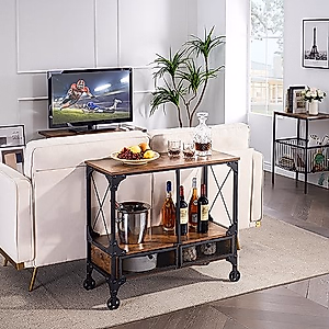 VECELO Console/Sofa Tables with 2 Tiers Open Storage & Drawers for Entryway Hallway/Living Room/Farmhouse, Easy Assembly,Rustic Brown, Industrial Style