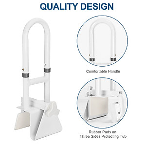HEPO Grab Bars for Bathtubs and Showers, Adjustable Bathtub Safety Rail for Seniors, Tub Grab Bar for Bathroom, Assistance Bathtub Handle Clamp for Elderly Bath Support, White