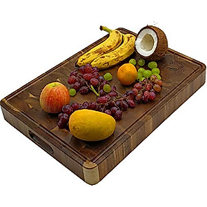 Acacia 17 x 13 x 2” Extra-Large End Grain Cutting Board with Juice Groove & Hand Grips Luxury Fancy XL Thick Reversible Dark Wood Butcher Block Chopping Carving Serving Platter Tray Birthday Gift Idea