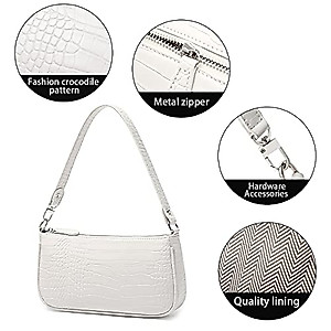 HROECHY Shoulder Bags for Women Small White Purse Y2K Handbag Crocodile Pattern Clutch 90s Purses