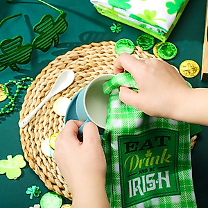 4 Pieces St. Patrick's Day Dishtowel Buffalo Plaid Shamrock Clover Towel Shamrock Kitchen Dishcloth Decorative Bathroom Towel for Kitchen Home Supplies, 16 x 24 Inches