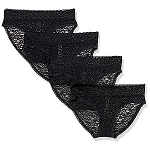 Amazon Essentials Women's Lace Stretch Bikini Brief Underwear, Pack of 4, Black, Medium