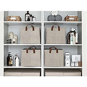 StorageWorks Storage Baskets for Shelves with Metal Frame, Canvas Storage Bins, Baby Gift Basket, Brown and Beige, 2-Pack
