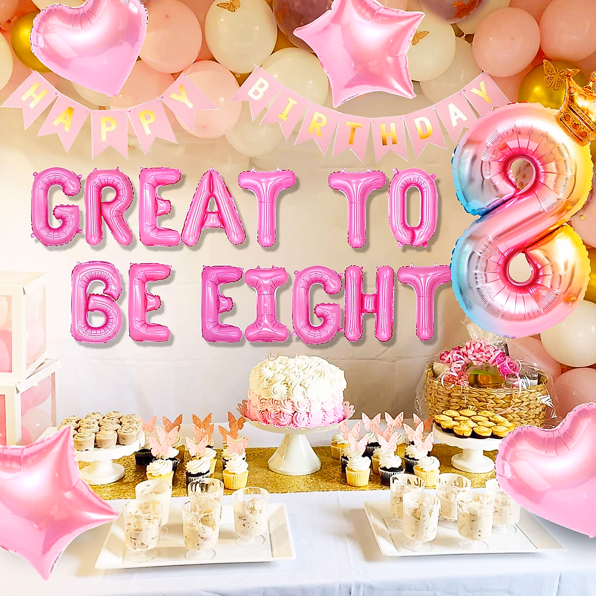 42 PCS Great to Be Eight Birthday Decoration Girls Eight is Great Birthday Balloons 8 Years Old Birthday Decoration Girls 8th Birthday Decoration