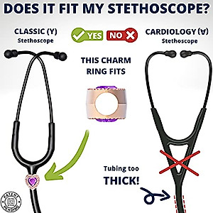 BJÖRN HALL Stethoscope Heart Charm | Fits littmann Classic III | Perfect Nurse Accessory for Work | Charmed Purple Love Heart Crystal Bling | Perfect Gift- Nurse RN RT Vet | Rose Gold - Purple Heart