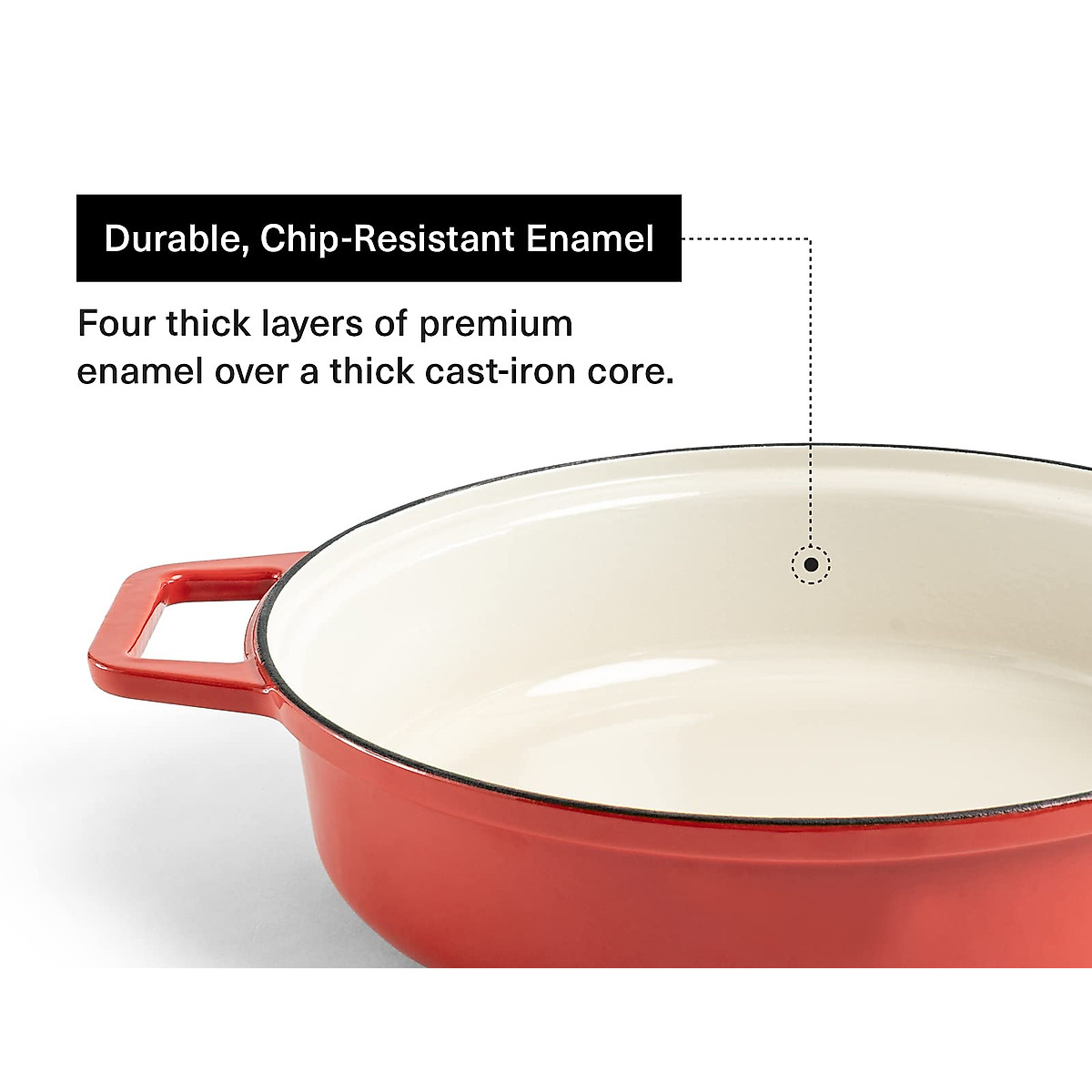 Misen Enameled Cast Iron Braiser Pan with Lid - Shallow Depth for Braising & Poaching - Durable Cookware - Oven Safe - Easy Handling - Chip-Resistant Enamel - Multi-Purpose Cooking - Red