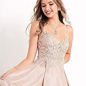 BriLove Womens Africa 18k Gold Plated Jewelry Set Crystal Rhinestones Petals Teardrop Cluster Bib Statement Necklace Link Bracelet Dangle Earrings Ring for Prom Pink Gold-Tone