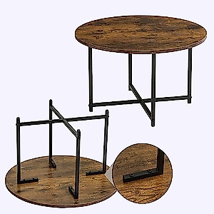 Round Coffee Table with Rustic Wooden Top & Sturdy Mental Legs Sofa Couches Table Side Table End Table Accent Table for Living Room Balcony Kitchen Modern Design Furniture 24 inches, Rustic Brown