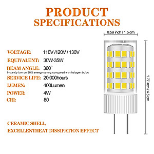 HUIMEIJIA GY5.3 Base LED Bulb AC110V 4W Equivalent 40W Halogen Lamp Replacement A1607Y T4 Light for Table Lamps Closet Lights Landscape Light Wall sconces Chandeliers Track Warm White 3000k 4Pack