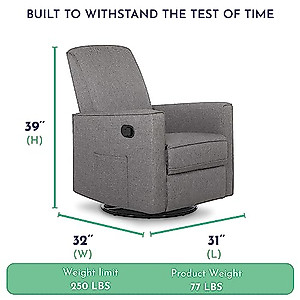 Evolur Raleigh Upholstered Plush Seating Glider Swivel, Recliner, Glider for Nursery in Rustic Grey, Greenguard Gold Certified, Modern Nursery Recliner, Environmentally Conscious Glider