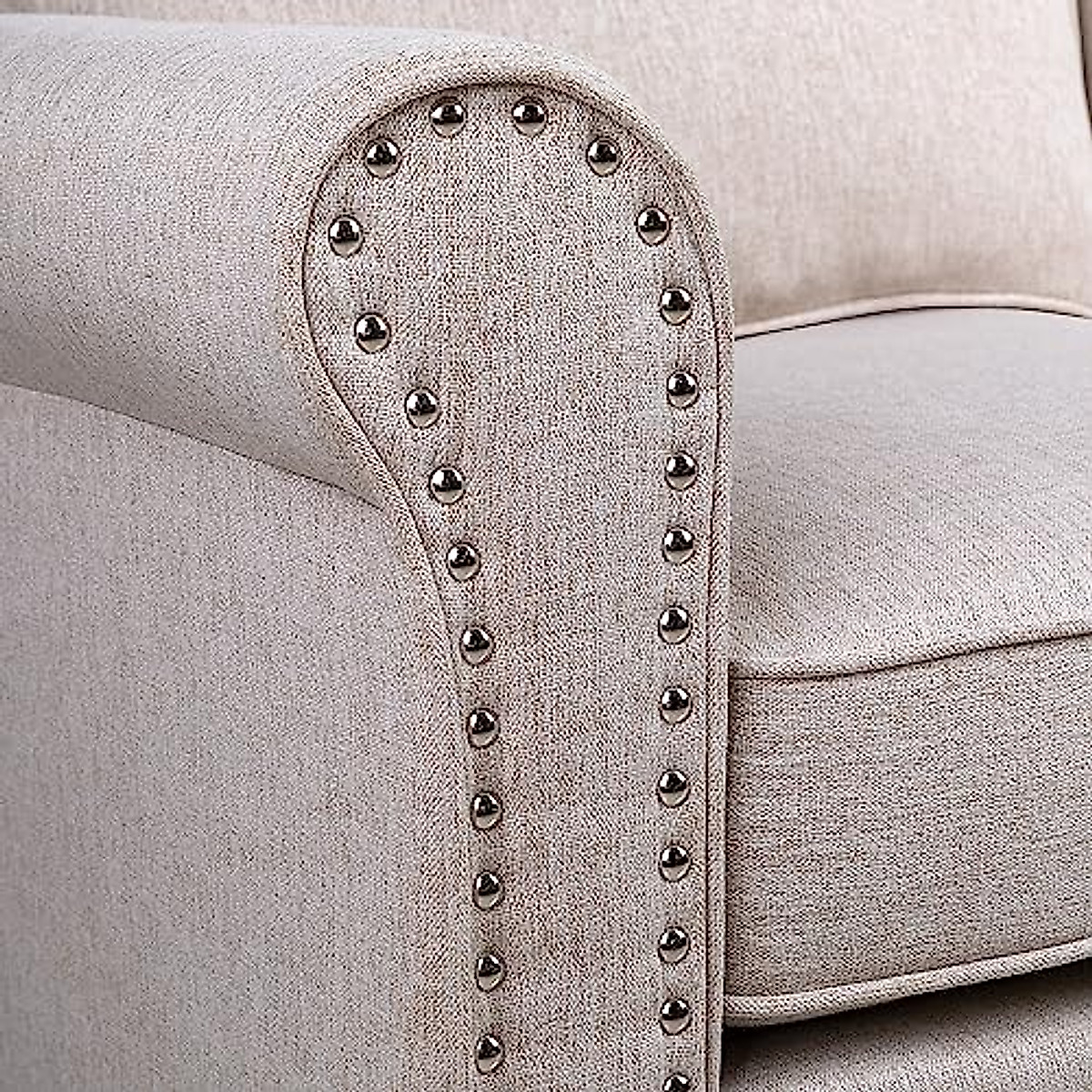 Finnhomy 55'' Fabric Loveseat with Square Armrest Mid-Century Modern Small Sofa Couch Upholstered Love Seat for Living Room, Bedroom, Apartment Small Spaces (Off White)