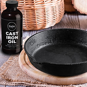 Kuche Chef Organic Cast Iron Oil & Cast Iron Conditioner – Made from Flaxseed Oil grown and pressed in the USA – Creates a Non-Stick Seasoning on All Cast Iron Cookware (240ml)