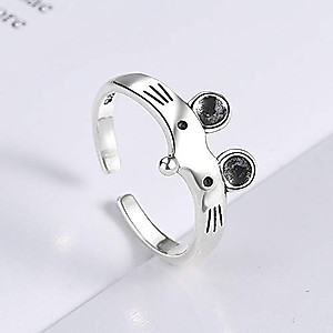 JOYID Cute Rat Mouse Ring Copper Zircon Crystal Zodiac Sign Animal Natal Year Gift Adjustable Ring for Women-Style 1