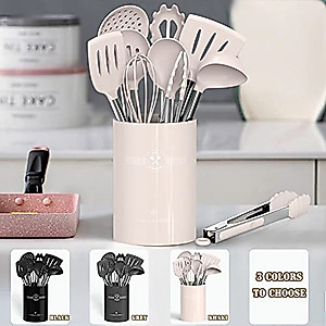 Umite Chef Silicone Kitchen Cooking Utensil Set, 43 pcs Silicone Kitchen Spatula Utensils Set with Stainless Steel Handle, Non-stick Heat Resistant - Best Kitchen Cookware Set-(Khaki)