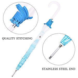 Kung Fu Smith Women Half Automatic Clear Flower Bubble Dome Shape Wind Stick Rain Umbrella, Blue