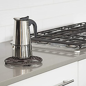 gasaré, Cast Iron Trivet for Hot Dishes, Pots, and Pans, Metal Trivet, Tree of Life Design, Rubber Feet Caps, Ring Hanger, 8 Inches, Brown, 1 Unit