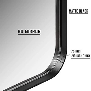DOHEEM Wall Mirror for Bathroom - Rounded Corner Mirror Black Metal Frame 22" X 30" Hangs Horizontal Or Vertical