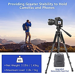 Aureday 74’’ Camera Tripod with Travel Bag,Cell Phone Tripod with Wireless Remote and Phone Holder, Compatible with DSLR Cameras,Cell Phones,Projector,Webcam,Spotting Scopes