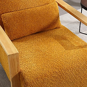 30.5" W Swivel Modern Boucle Upholstered Accent Chair with Solid Wood Armrests, Comfy Lounge Reading Chair, Side Armchair for Hotel Bedroom Living Room Office Nursery Room (Mustard)
