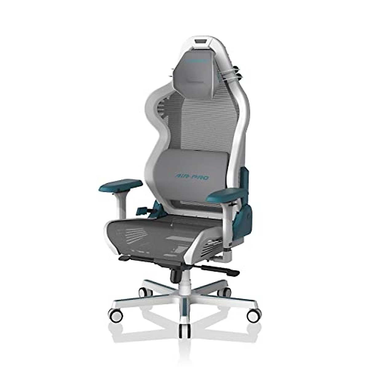 DXRacer Air Gaming Chair, Ultra-Breathable Mesh, 4D Armrests, Memory Foam Headrest, Magnetic Lumbar Support, Modular Design, Standard, White and Cyan (Pro)