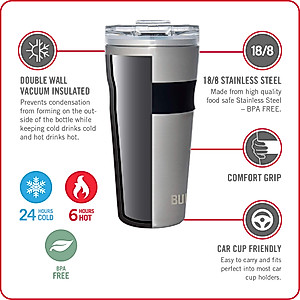 BUILT 24 Ounce Shasta Double Wall Vacuum Insulated Stainless Steel Coffee and Water Tumbler with Easy to Clean Flip to Open Lid