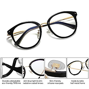 SOJOS Retro Round TR90 Blue Light Reading Glasses Womens Mens Readers Computer Glasses Eyewear Frame SJ9001, Black Frame 0.00 x