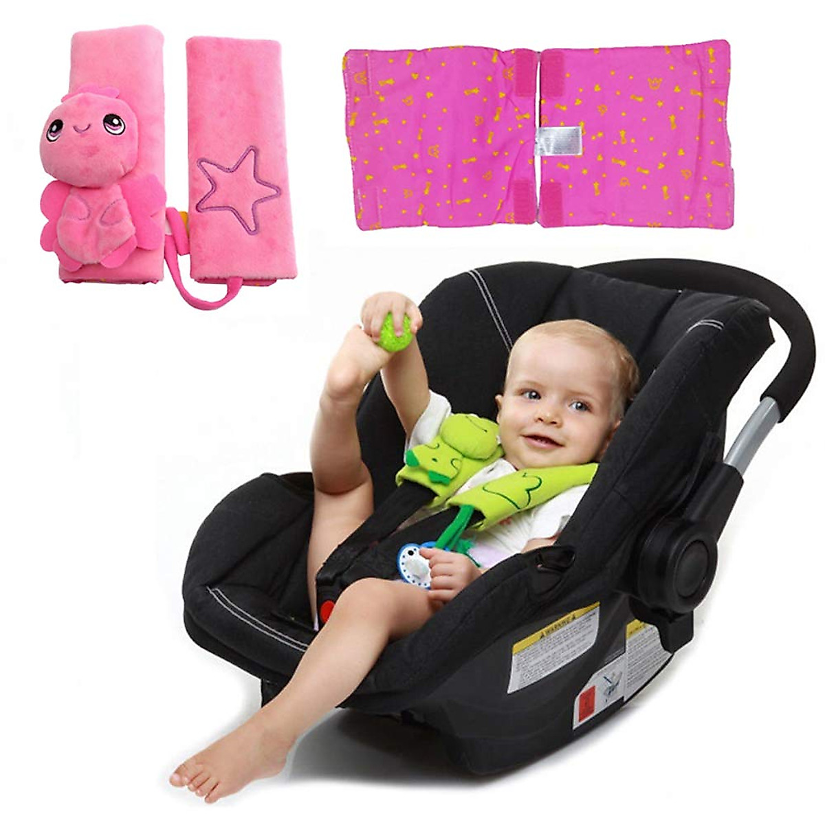 Soft Cartoon Baby Child Animal Harness Car Seat Belt Strap Covers Safety Shoulder Pad Protection Cushion for Infant Stroller Pushchair Seatbelt (Pink Angle)