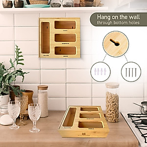 NADZ STORAGE Ziplock Bag Organizer plastic bag organizer for kitchen storage, 4 in 1 foil and plastic wrap organizer Compatible with Gallon, Quart, Sandwich & Snack