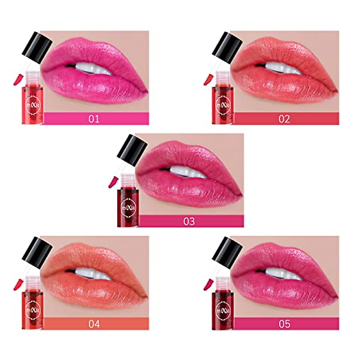 FREEORR 5 Colors Lip Tint Stain Set, Blusher Water Tint Makeup, Lip Stain Waterproof Long Lasting, Hydrating Fruity Dyeing Liquid Tint For Lips, Lip Tint For Girls and Women